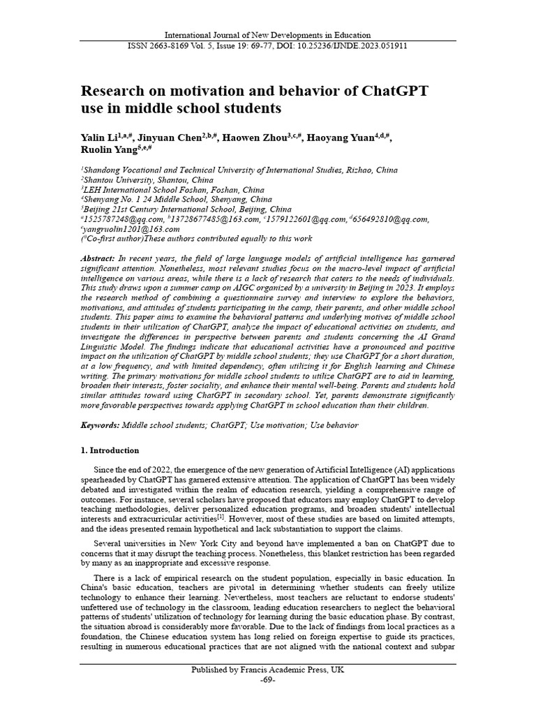 ChatGPT Use in Middle Schools | PDF | Intelligence (AI) & Semantics ...