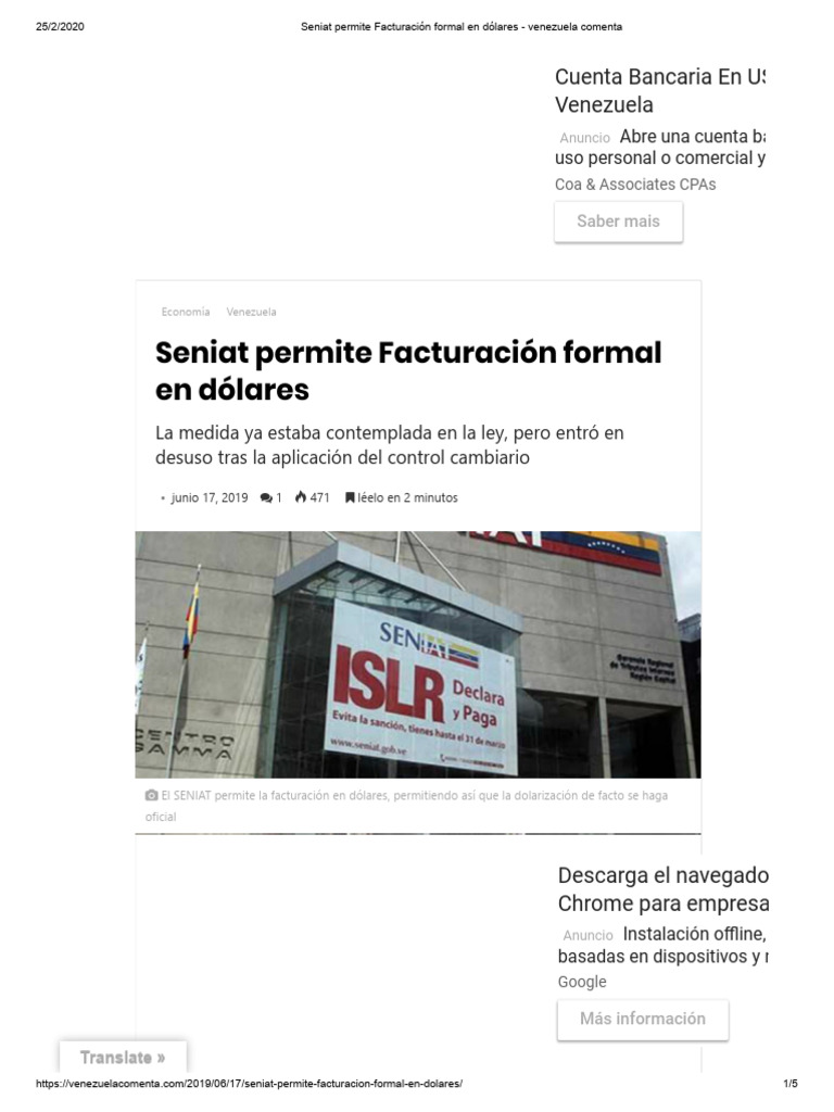 Seniat Permite Facturación Formal en Dólares - Venezuela Comenta | PDF ...
