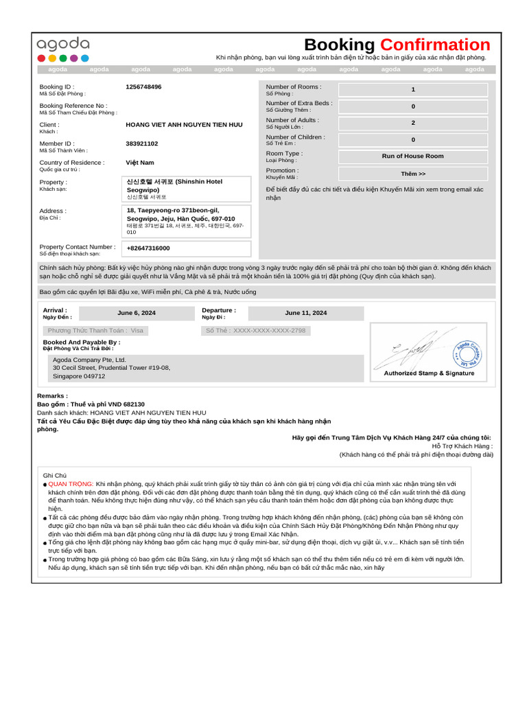 Confirmation For Booking ID # 1256748496 | PDF