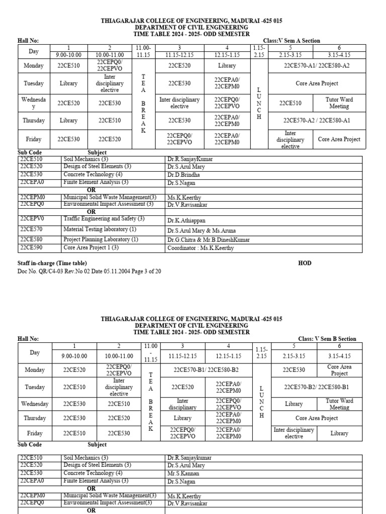 Civil Engineering Timetable 2024-2025 | PDF | Engineering | Civil Engineering