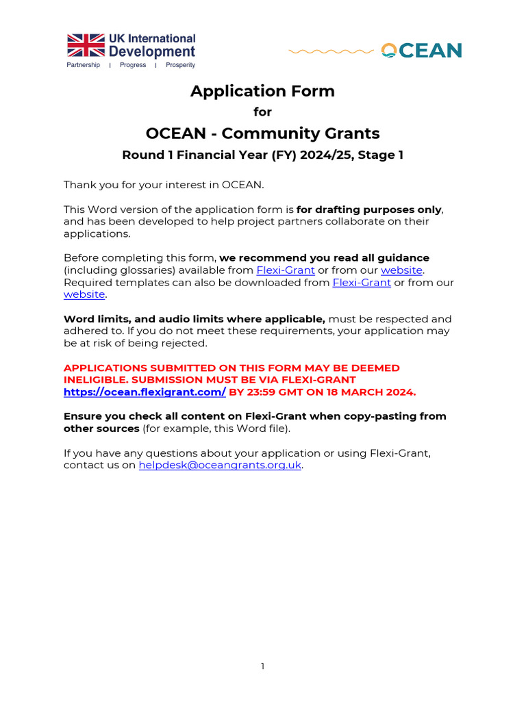 OCEAN Community Stage 1. Application Form 2024 | PDF | Earth Sciences ...