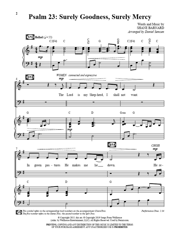 Psalm 23: Surely Goodness, Surely Mercy: Words and Music by Shane ...