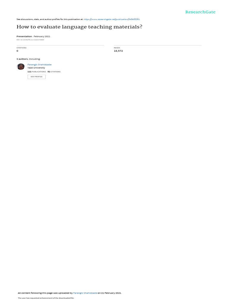 Materials Evaluation | PDF | Evaluation | Learning