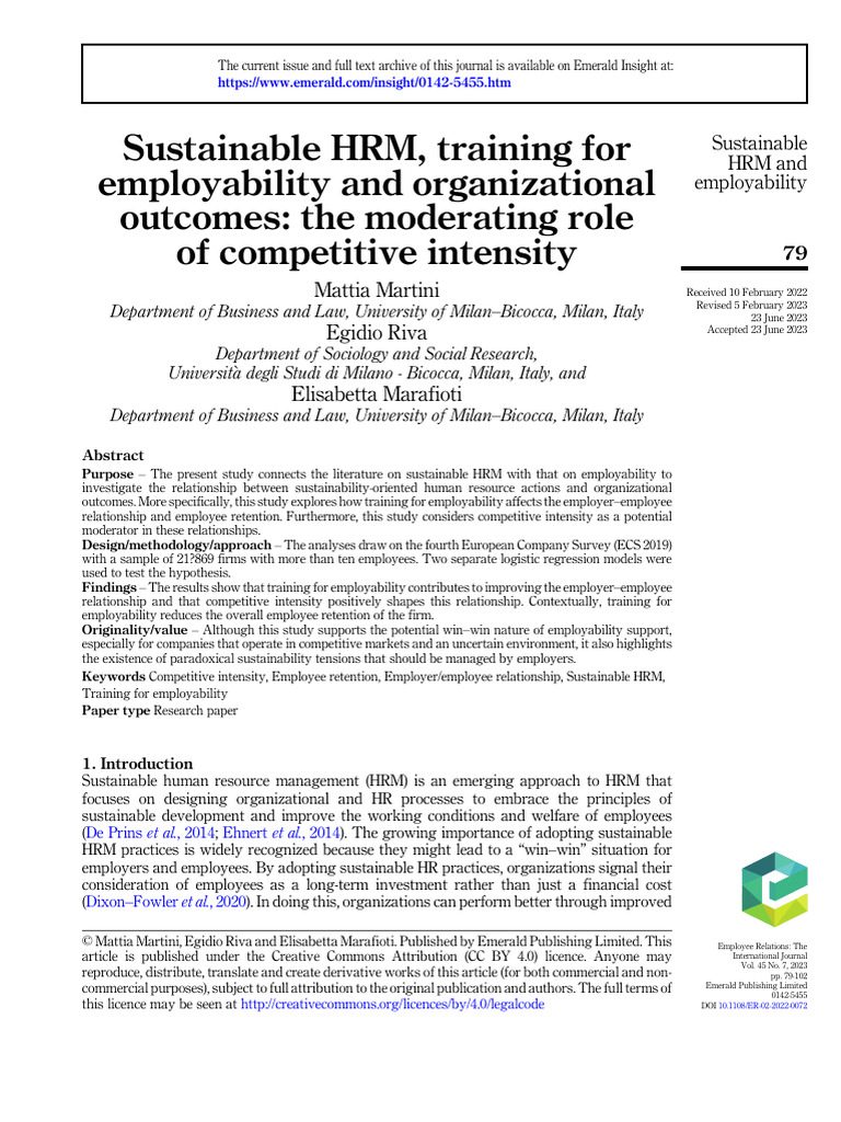 (2023) Sustainable HRM, Training for Employability and Organizational Outcomes-The Moderating ...