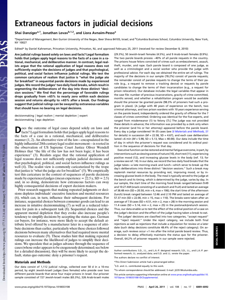 Pnas 1018033108 | PDF | Parole | Judge
