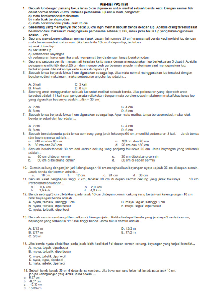 Kisi-Kisi PAS Fis8 Genap | PDF