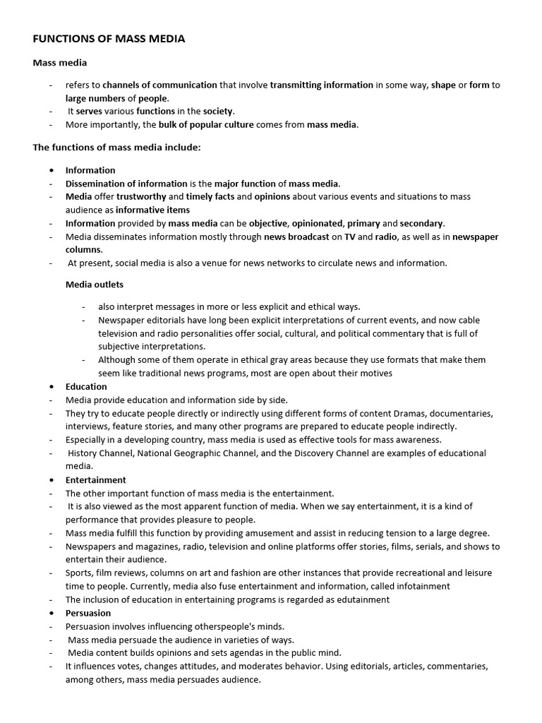 Functions of Mass Media | Download Free PDF | Technological Convergence ...