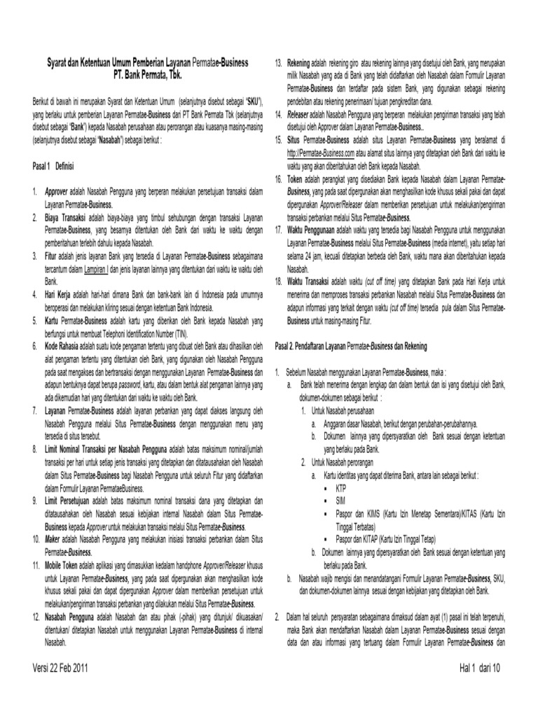 Syarat Layanan Permatae-Business | PDF | Bisnis | Hukum