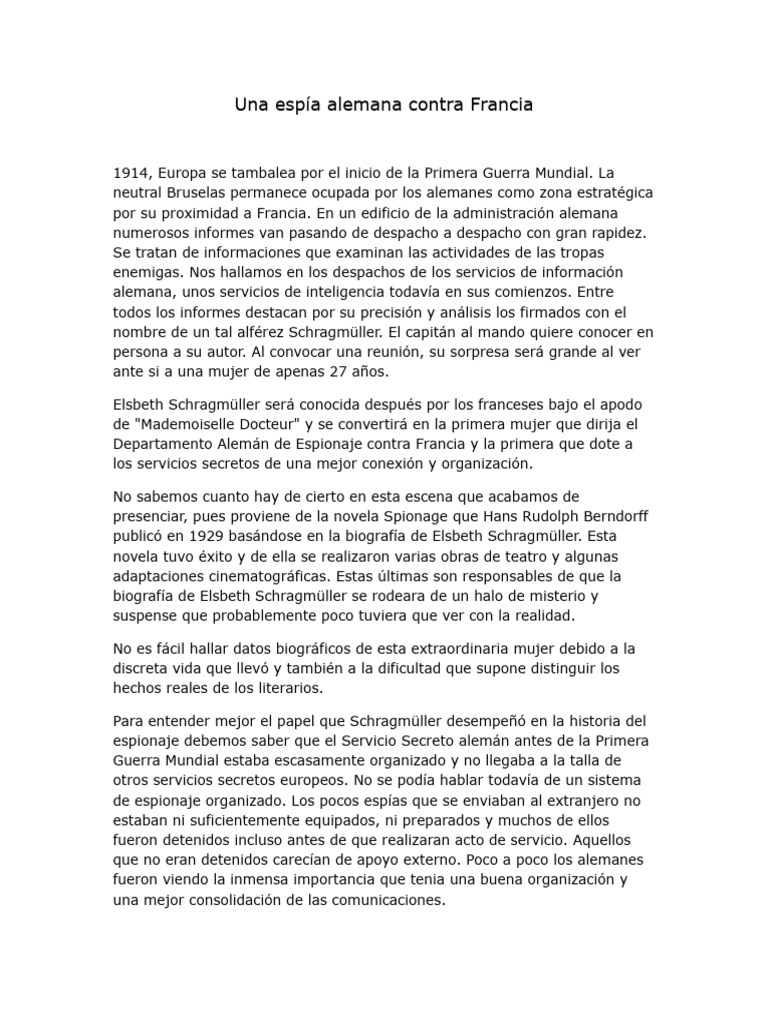 Elsbeth Schragmüller: Espía Alemana | PDF | Espionaje | Primera Guerra ...