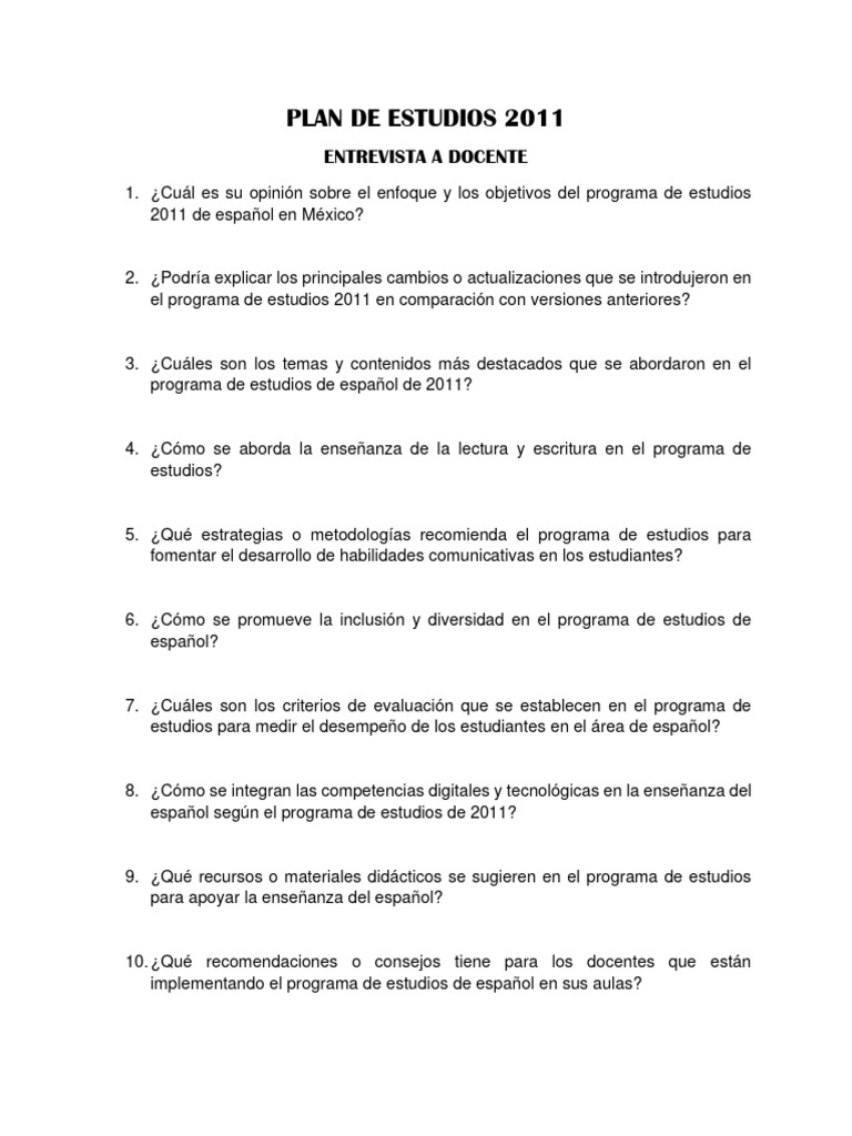 Preguntas Plan de Estudios 2011 | PDF