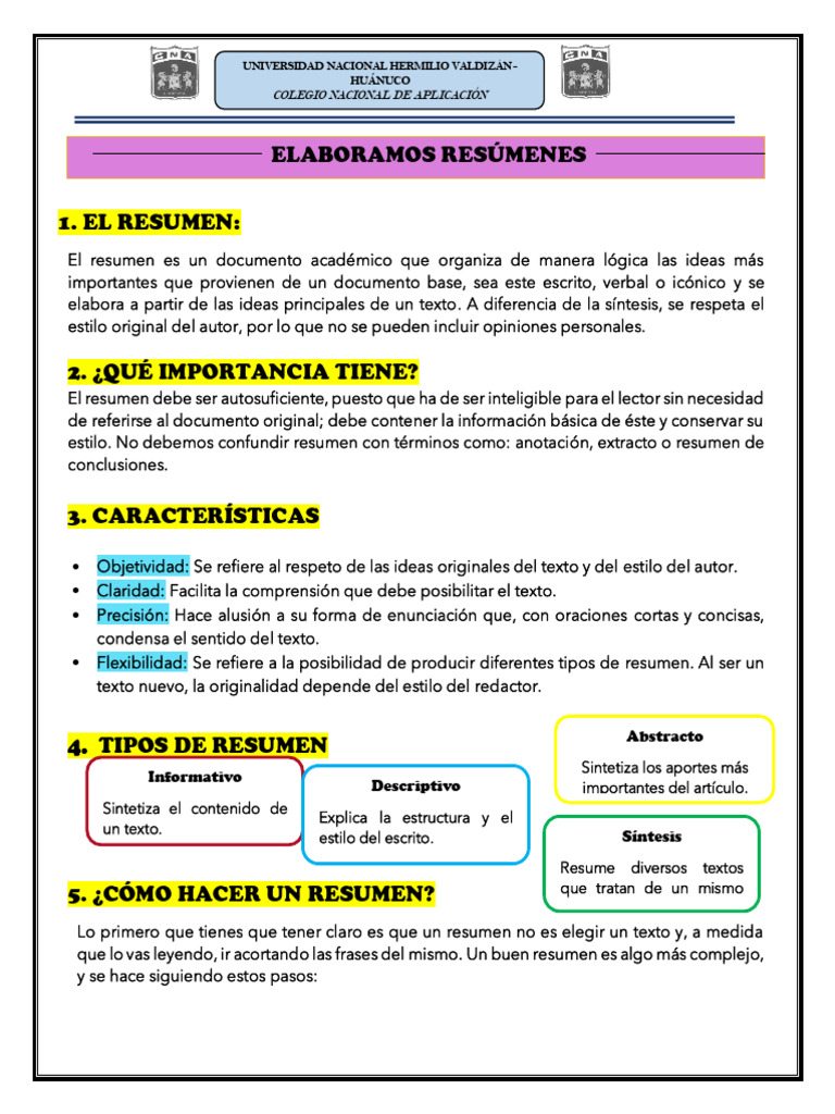 Tipos y características del resumen | PDF