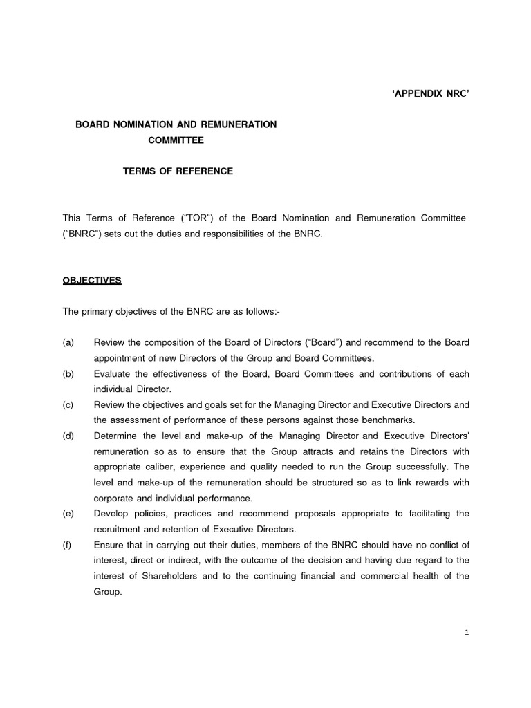 Some reference on TOR for BNC | PDF | Quorum | Board Of Directors