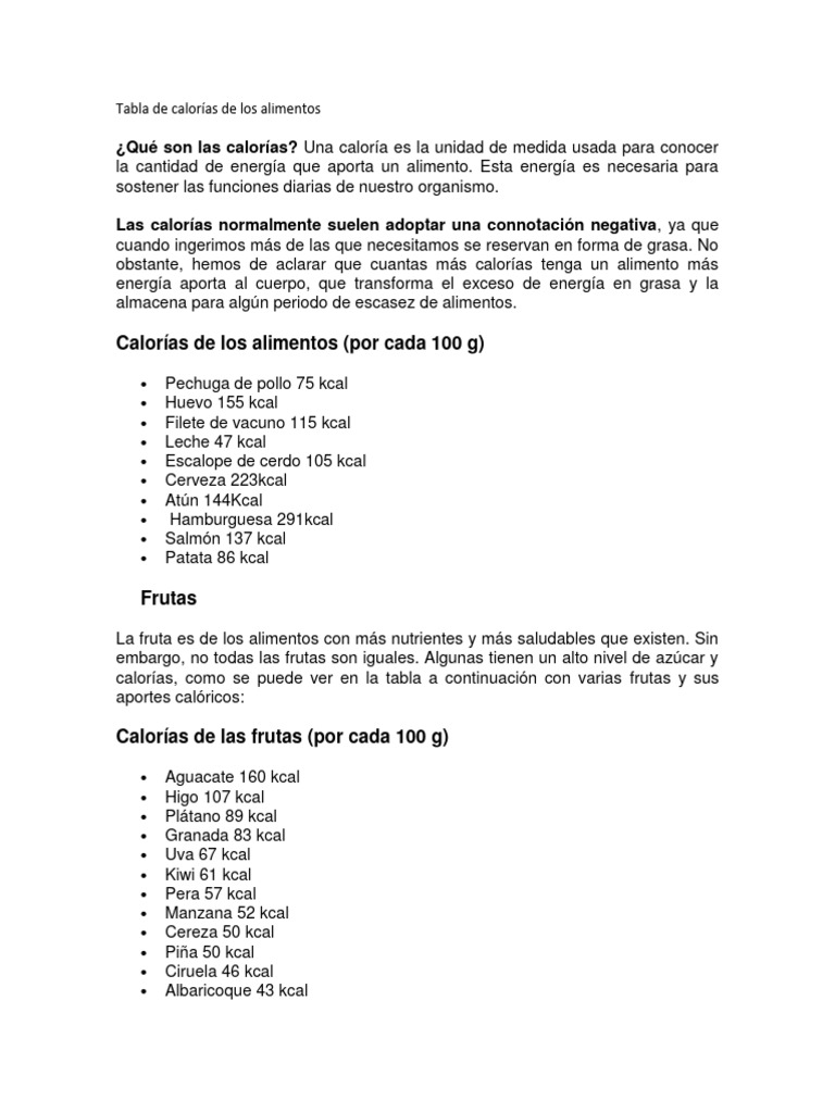 Tabla de calorías de los alimentos(1) | PDF | Productos lácteos | Caloría