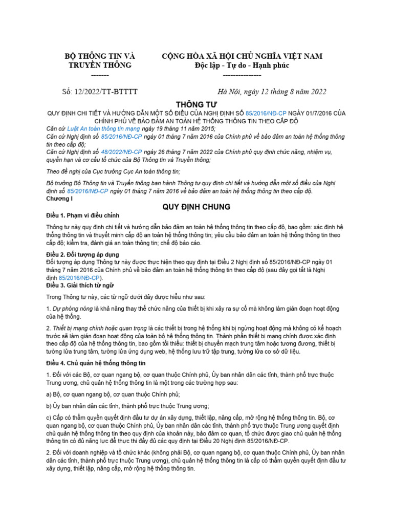 Thông Tư 12.2022.TT-BTTTT | PDF