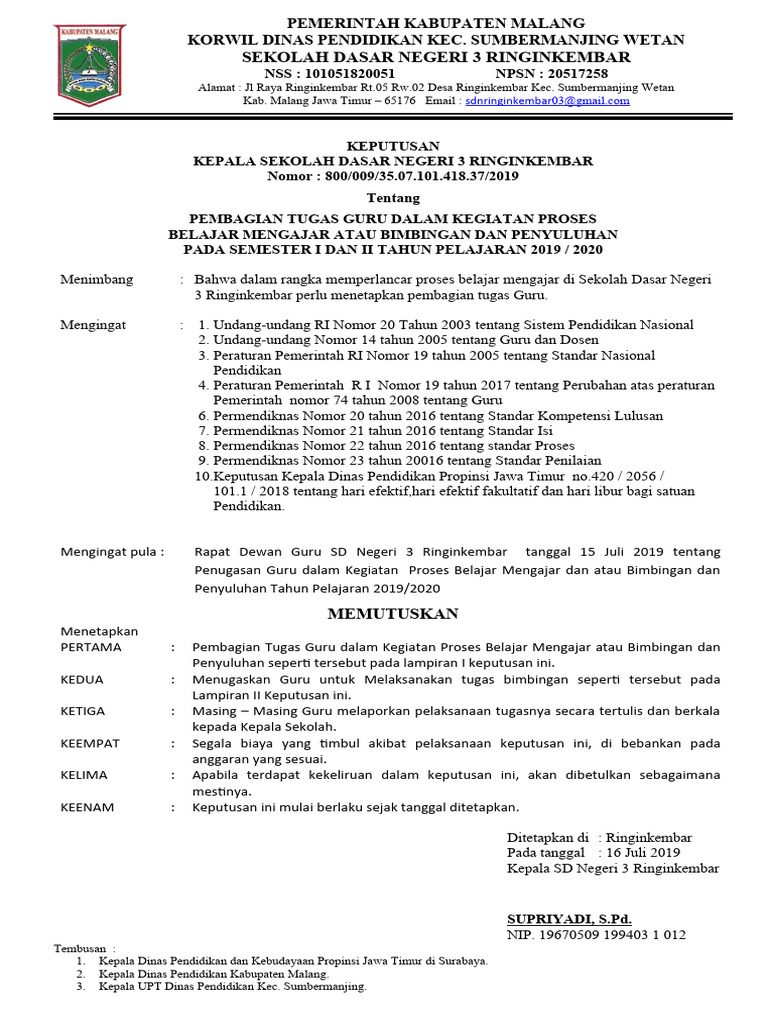 Contoh SK KBM | PDF