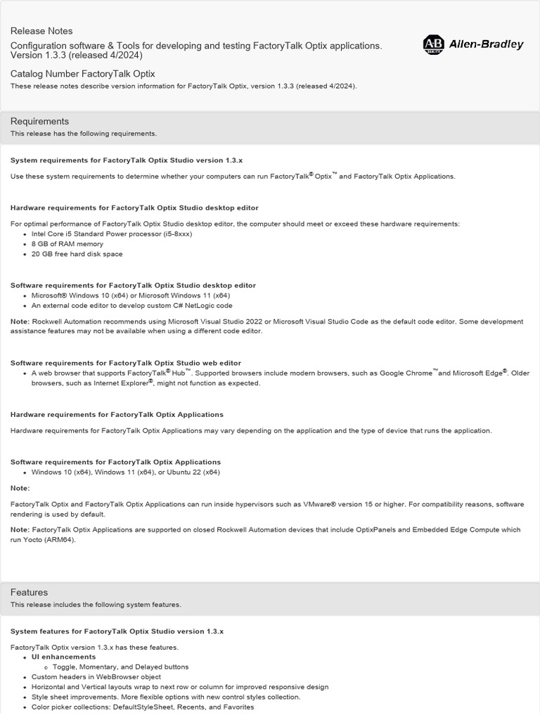 FactoryTalk Optix - 1.3.3 (Released 4 - 2024) | PDF | Microsoft Windows ...