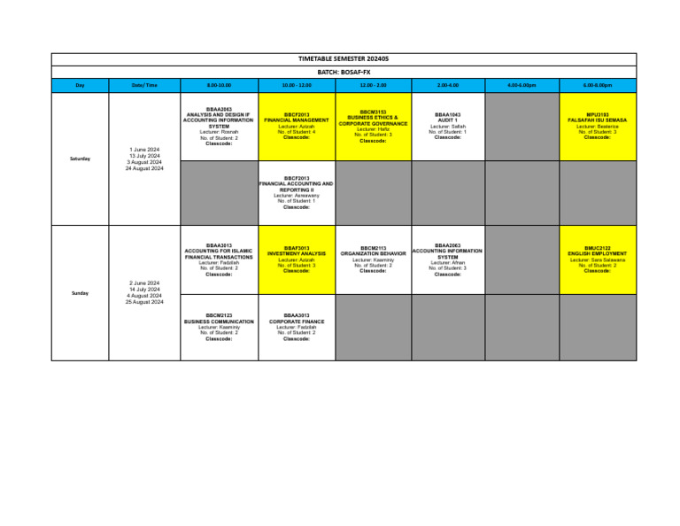 Bosaf - Timetable Bba Adult Learner 202405 | PDF | Accounting | Money
