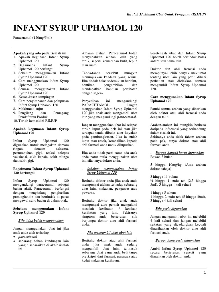 Infant Syrup Uphamol 120 Paracetamol UPHA PHARMACEUTICAL MFG. M SDN ...