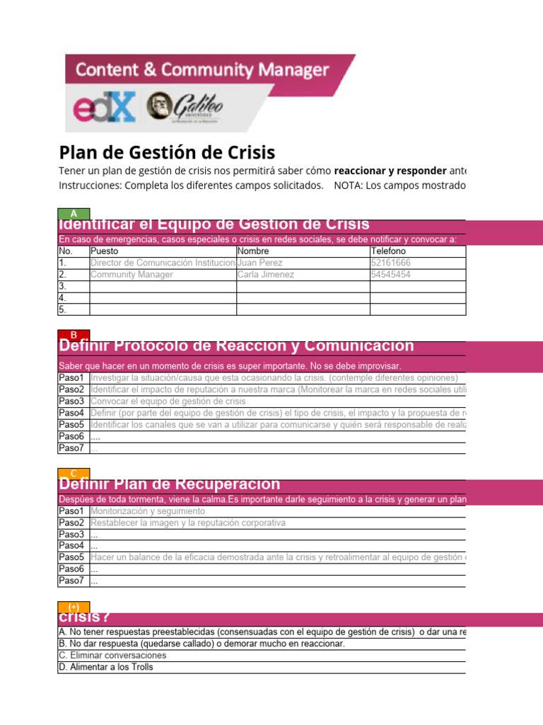 Plan de Gestión de Crisis | PDF