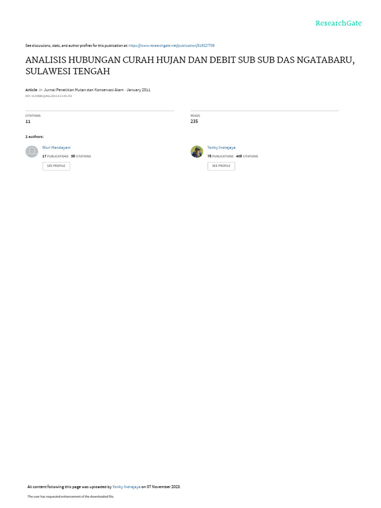 Analisis Hubungan Curah Hujan Dan Debit Sub Sub Das Ngatabaru, Sulawesi ...