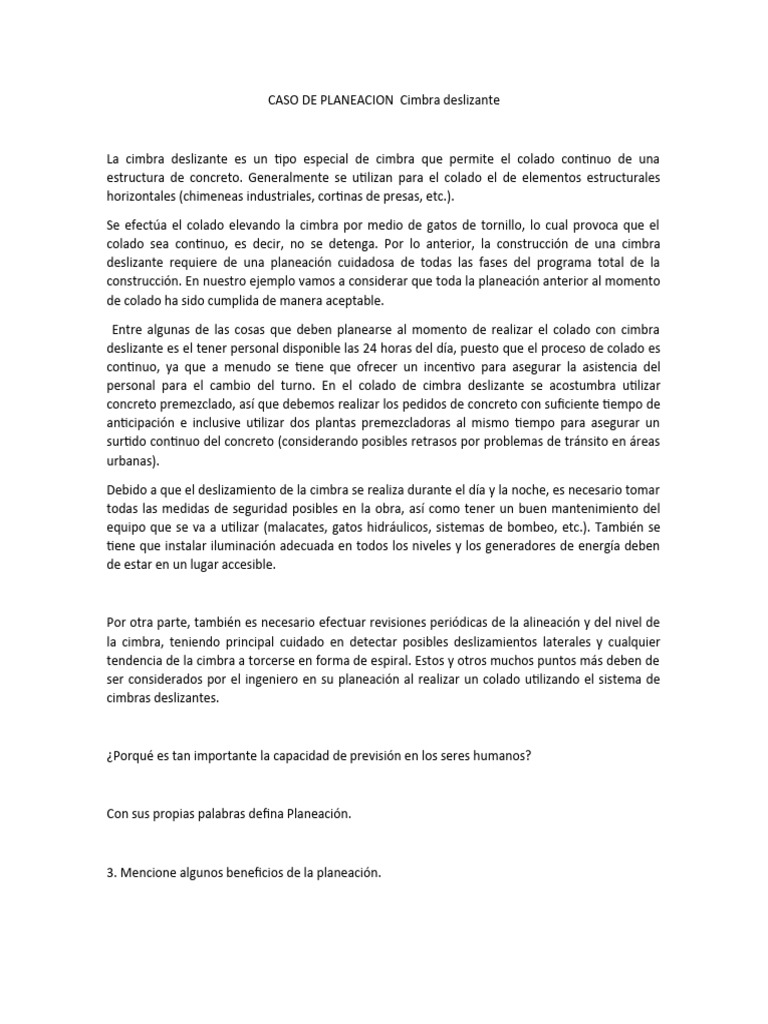 Planeación de Cimbra Deslizante en Construcción | PDF | Planificación