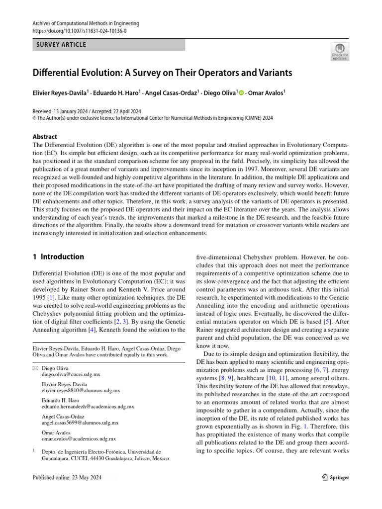 Differential Evolution: A Survey On Their Operators and Variants | PDF | Mathematical ...