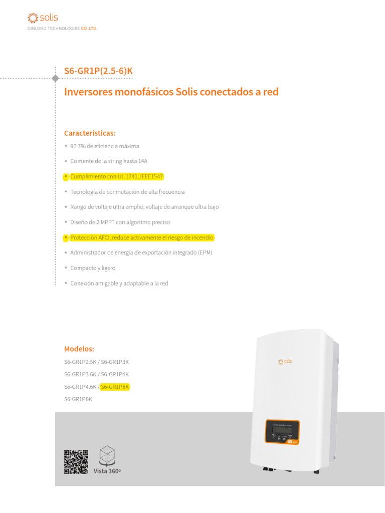 Solis Datasheet S6-GR1P (2.5-6) K MEX V1,0 2024 01 | PDF | Electromagnetismo | Cantidad