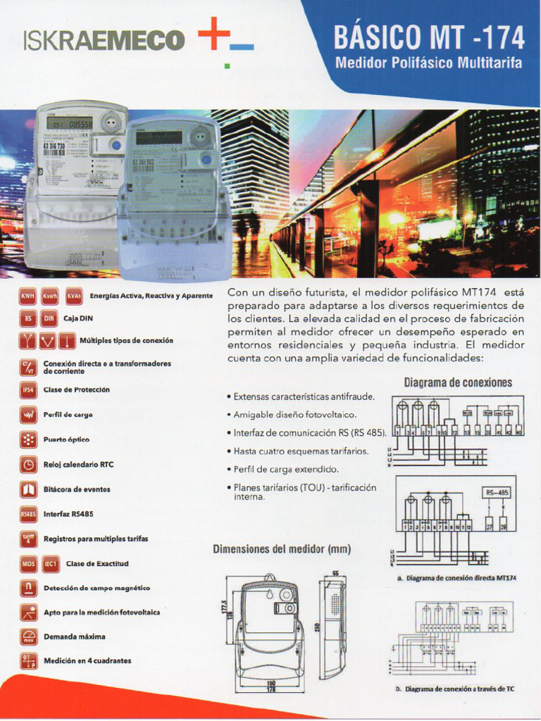 Medidor-bidireccional-contador-bidireccional-trifasico-ISKRA-MT-174 | PDF