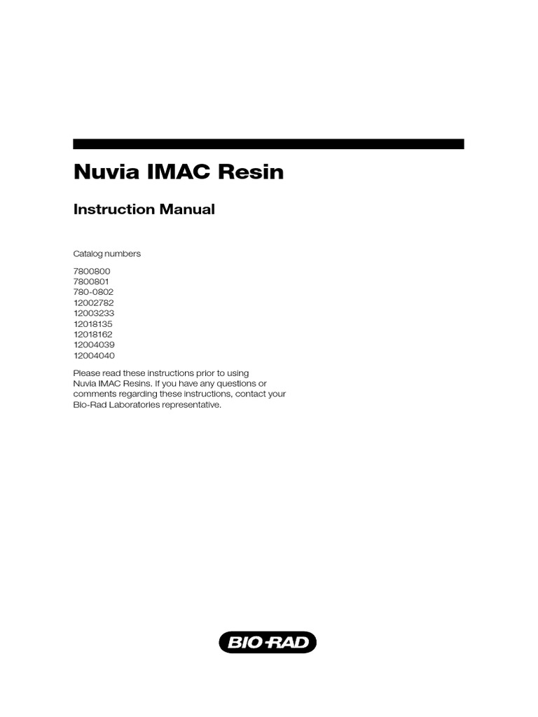 Nuvia IMAC Resin: Instruction Manual | PDF | Chemistry | Analytical ...