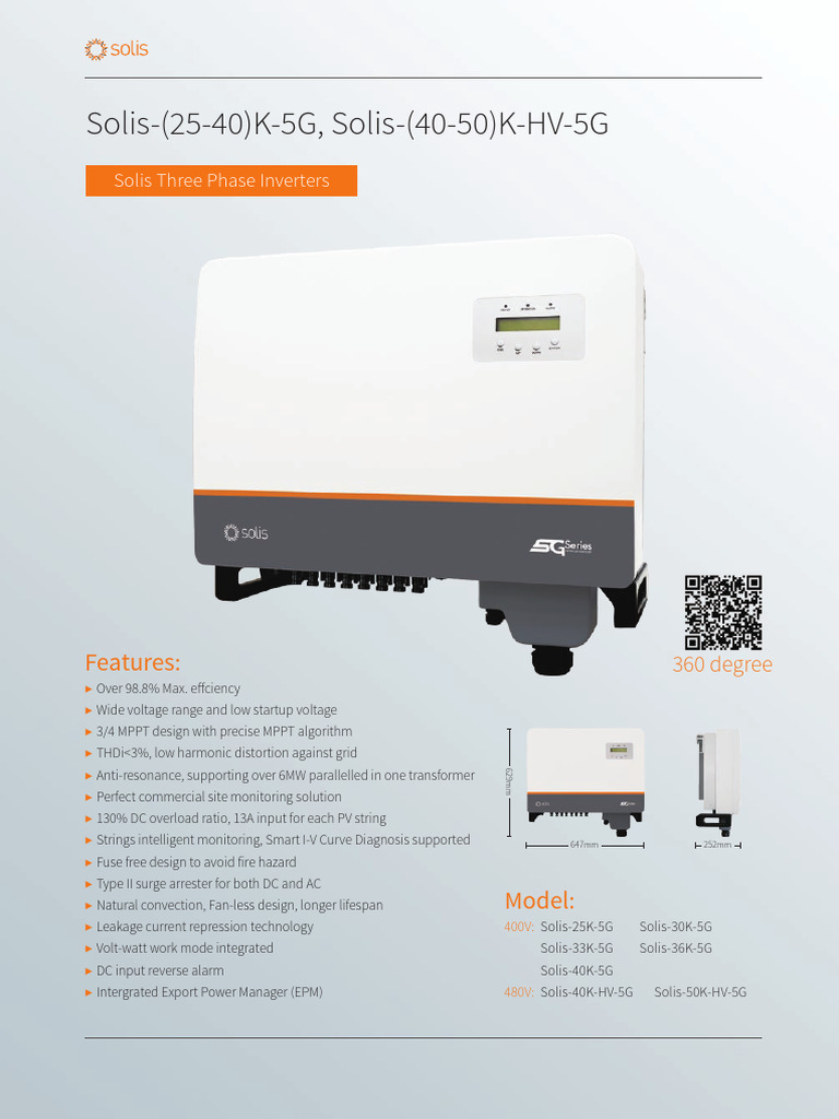 Datasheet Solis Solar Inverter 5g Three Phase 25kw 50kw India | PDF ...