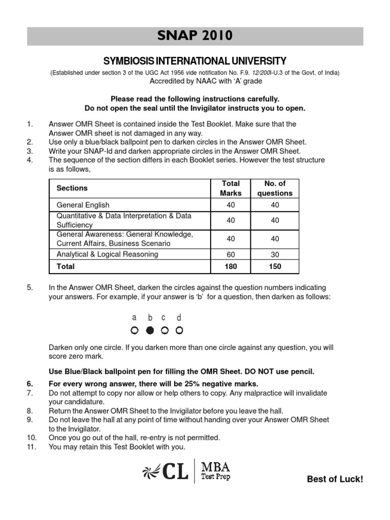 SNAP 2010: Symbiosis International University | Download Free PDF ...