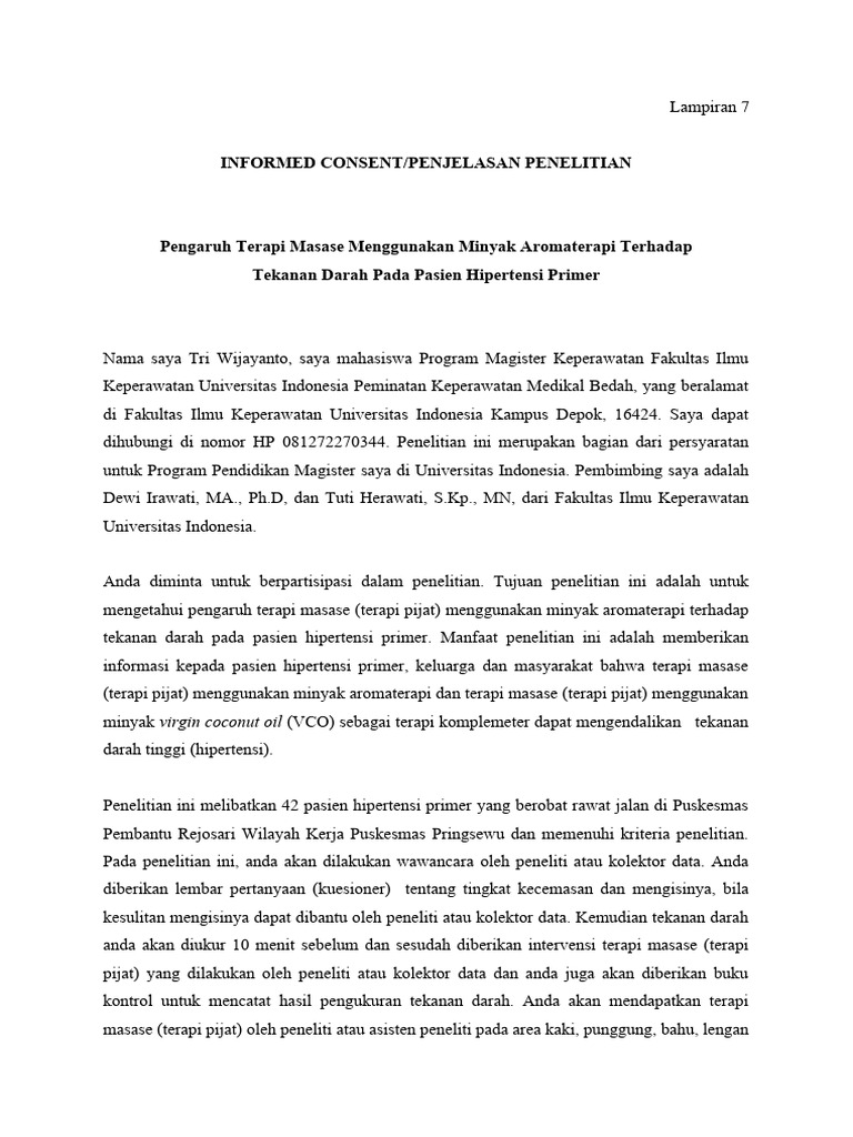 Informed Consent Dan Surat Kesediaan Menjadi Responden | PDF