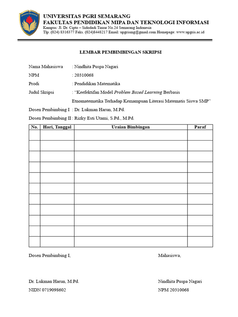 Lembar Bimbingan Skripsi | PDF