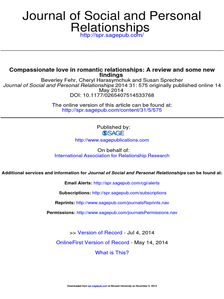 Fher, Beverly - Compassionate Love in Romantic Relationship | Download Free PDF | Love ...