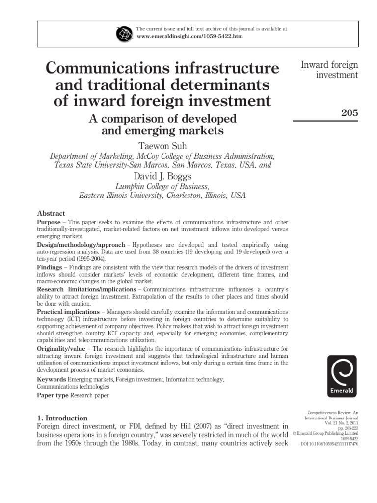 Communication Infrastructure and Traditional Determinants of Inward | PDF | Cost Of Living ...