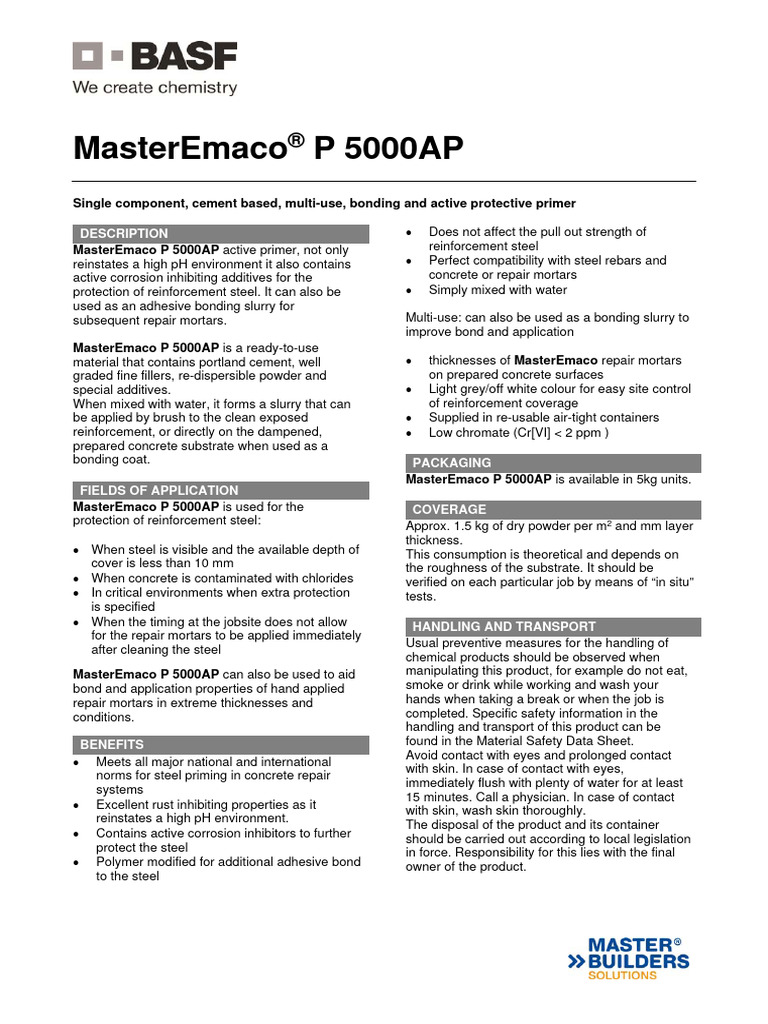 Master Emaco P 5000 AP | PDF | Concrete | Industrial Processes