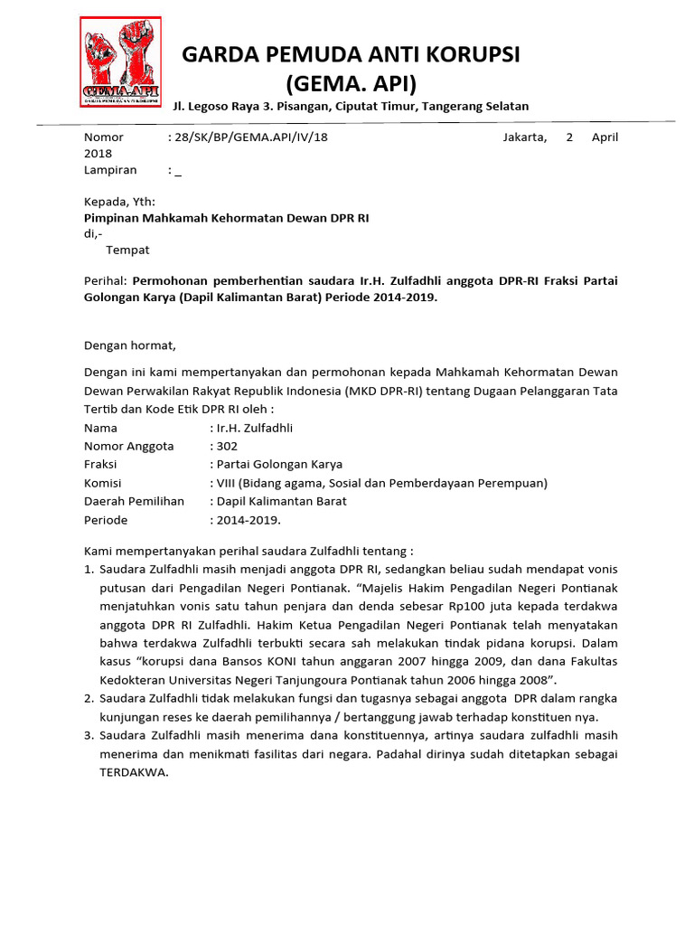 Surat MKD DPR - 4 April 18 | PDF