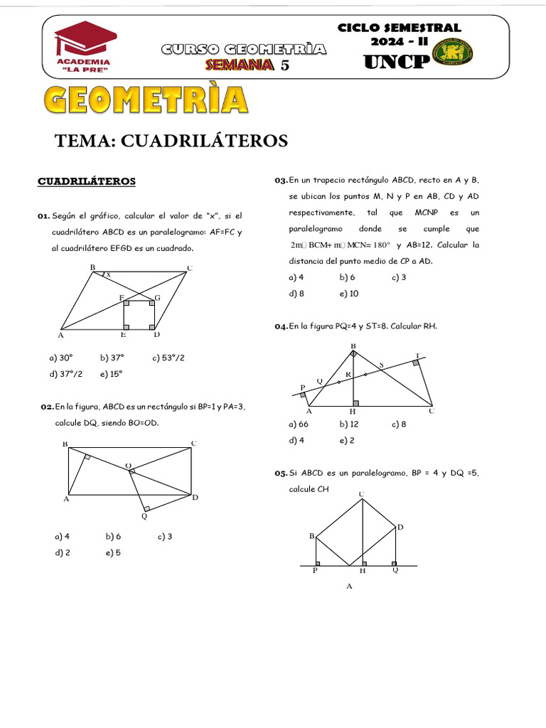 S5-Geometría - Cuadriláteros SM2024 | PDF | Rectángulo | Formas geométricas