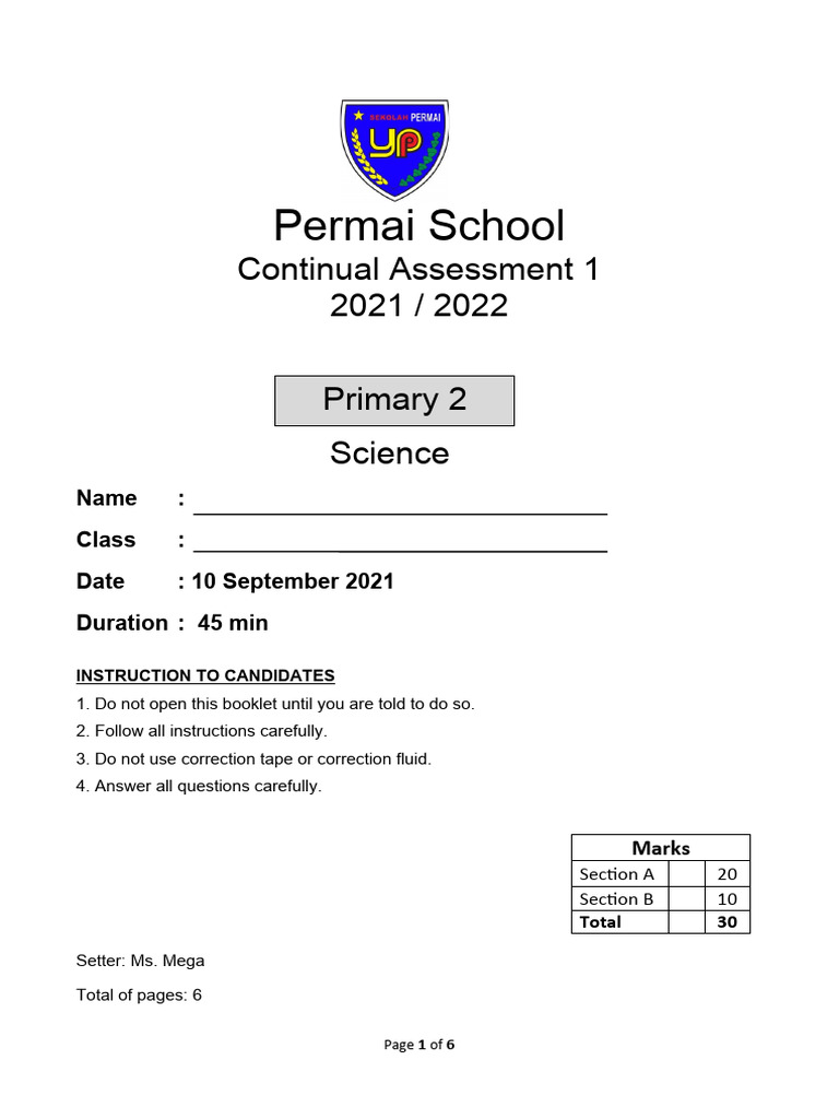 P2 CA1 Science Question P 2021-2022 | PDF | Rock (Geology) | Natural ...