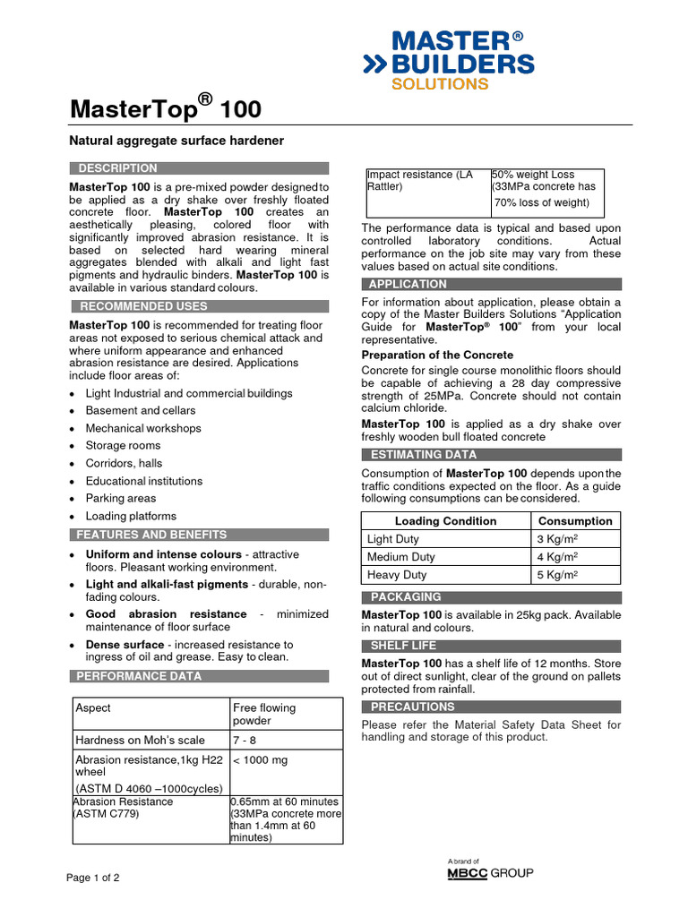 Mastertop - 100 v2 | Download Free PDF | Concrete | Secondary Sector Of The Economy