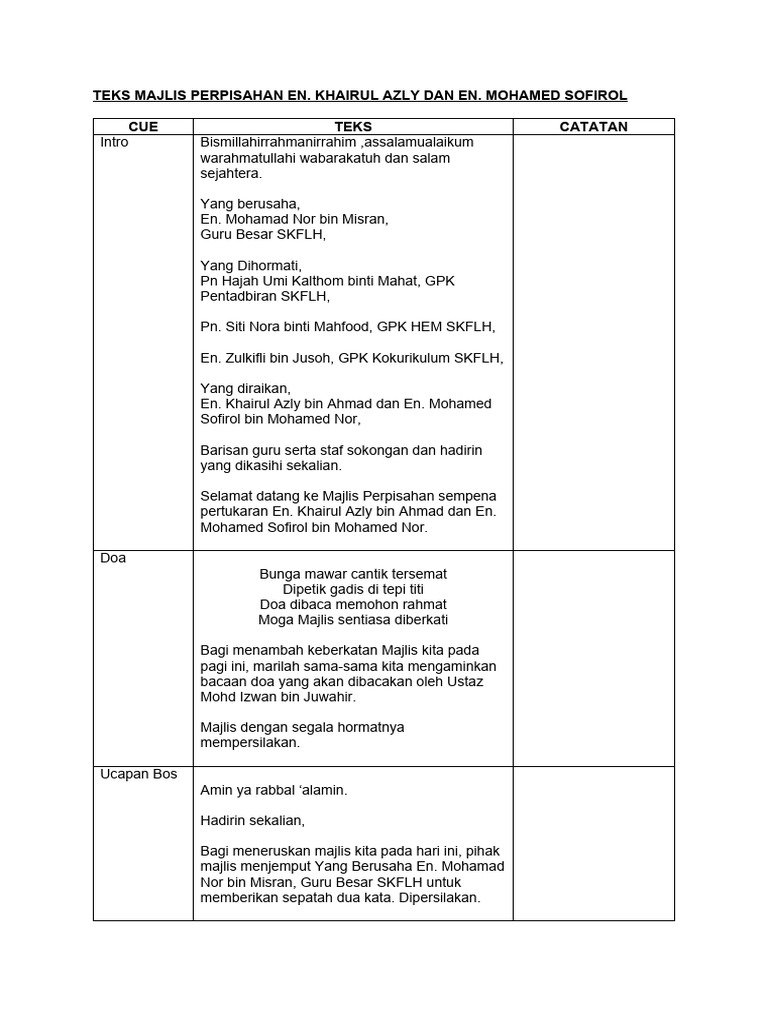 Teks Majlis Perpisahan | PDF