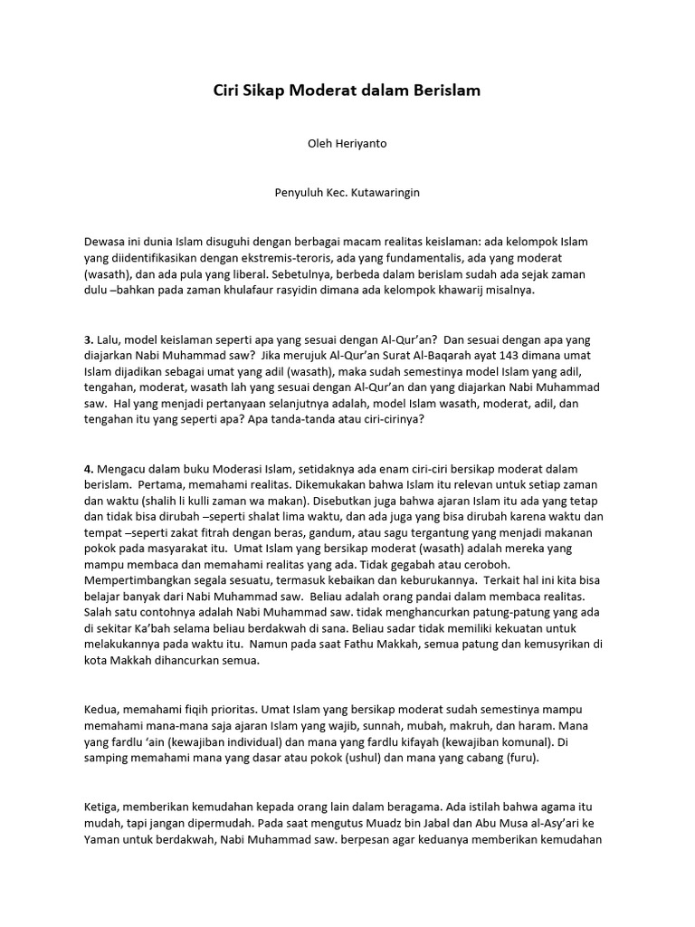 Ciri-Ciri Sikap Moderat dalam Islam | PDF
