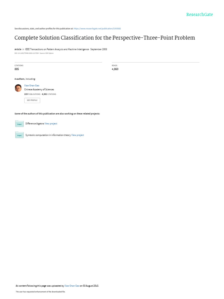 Complete Solution Classification For The Perspective-Three-Point ...