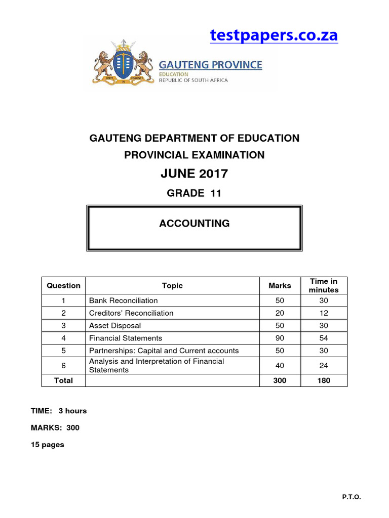 Grade 11 Accounting June Exam Paper | PDF | Debits And Credits ...