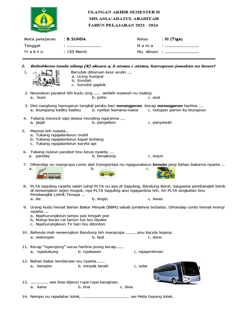 Soal B.sunda Kelas 3 | PDF