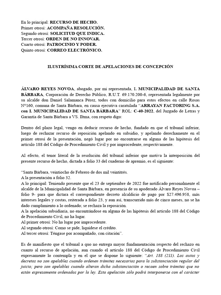 Recurso de Hecho | PDF | Apelación | Ley politica