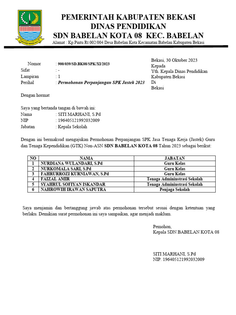 Format Surat Permohonan Perpanjangan SPK | PDF