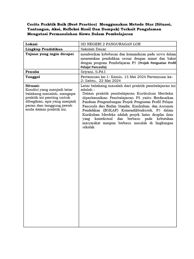 Best Practice Pembelajaran P5 | PDF