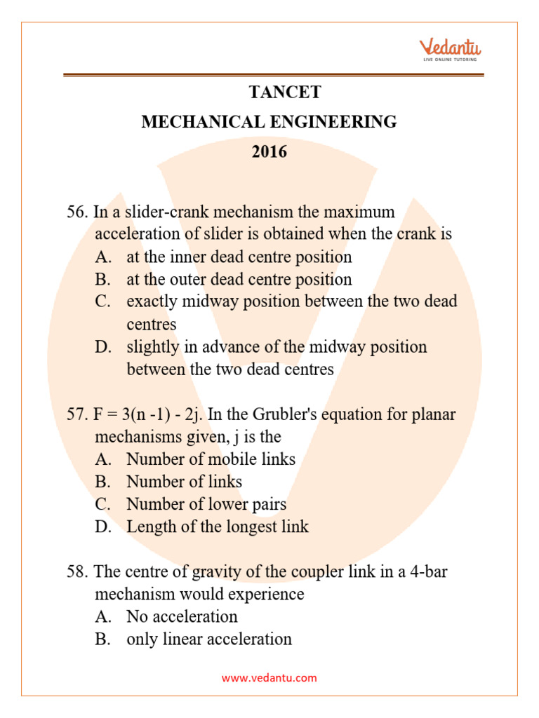 Tancet Mechanical Engineering Question Paper 2016 | PDF | Reynolds ...
