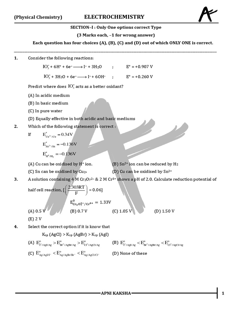 Electrochemistry SRGP Test | PDF | Electrochemistry | Redox